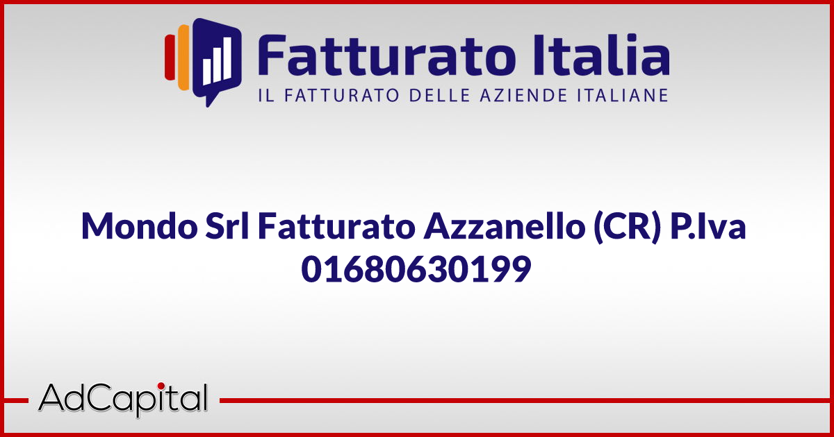 Mondo Srl Fatturato Azzanello (CR) P.Iva 01680630199