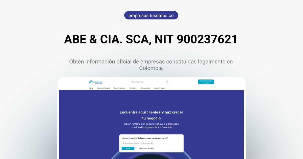 ABE & CIA. SCA | 900237621 | Tusdatos Empresas