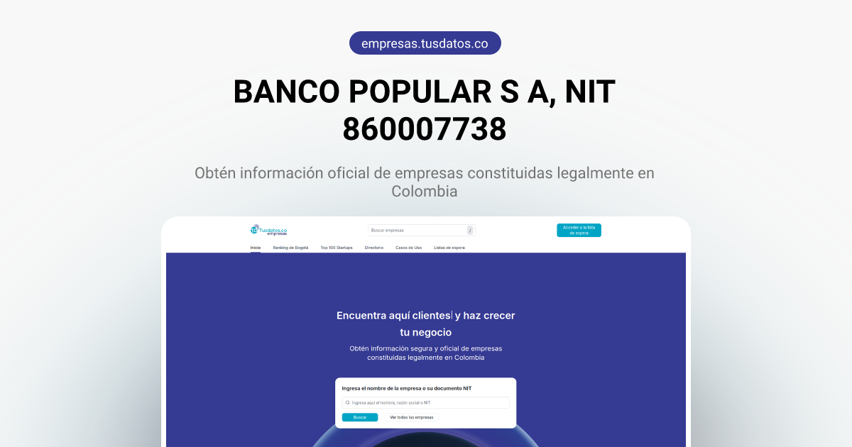 BANCO POPULAR S A | 860007738 | Tusdatos Empresas