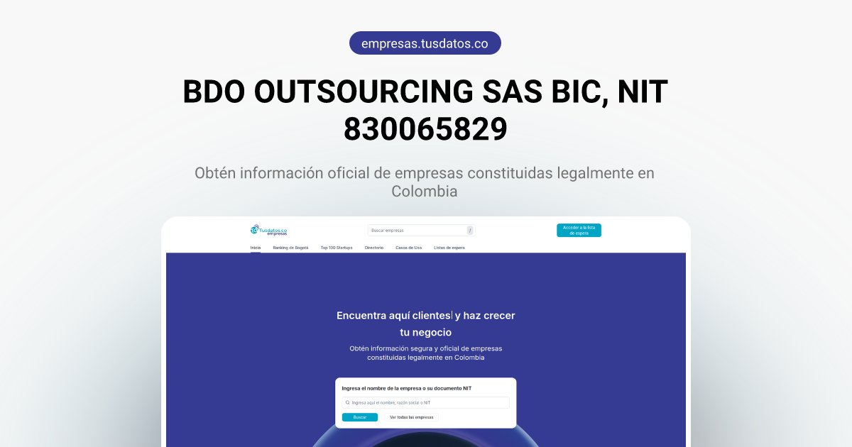 BDO OUTSOURCING SAS BIC | 830065829 | Tusdatos Empresas