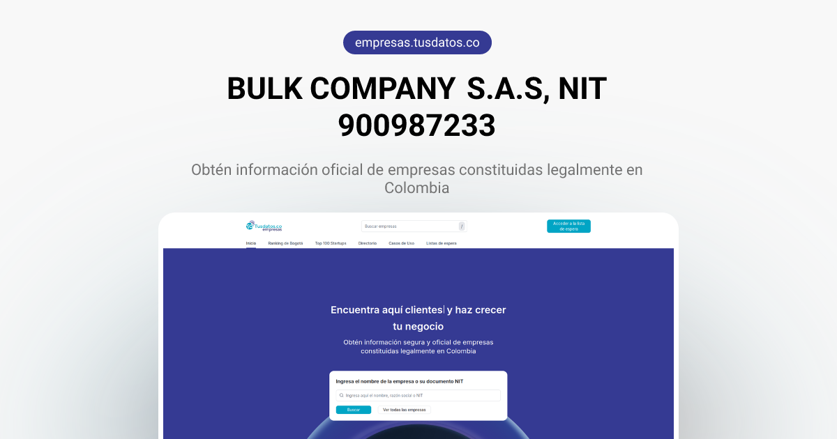 BULK COMPANY S.A.S | 900987233 | Tusdatos Empresas