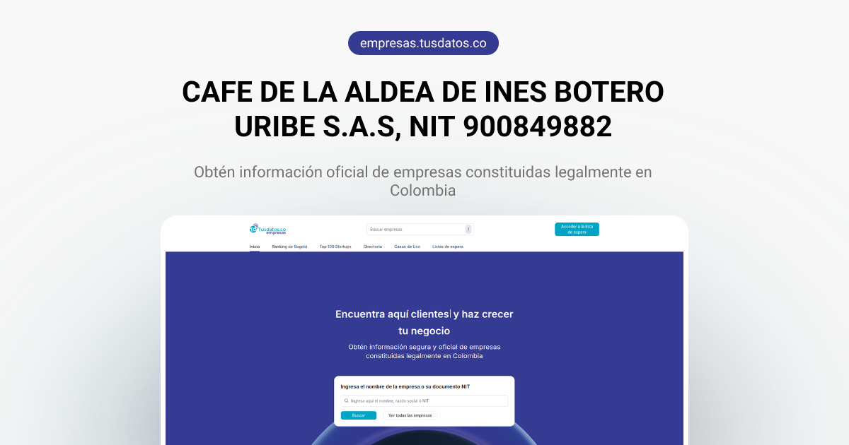 CAFE DE LA ALDEA DE INES BOTERO URIBE S.A.S | 900849882 | Tusdatos Empresas