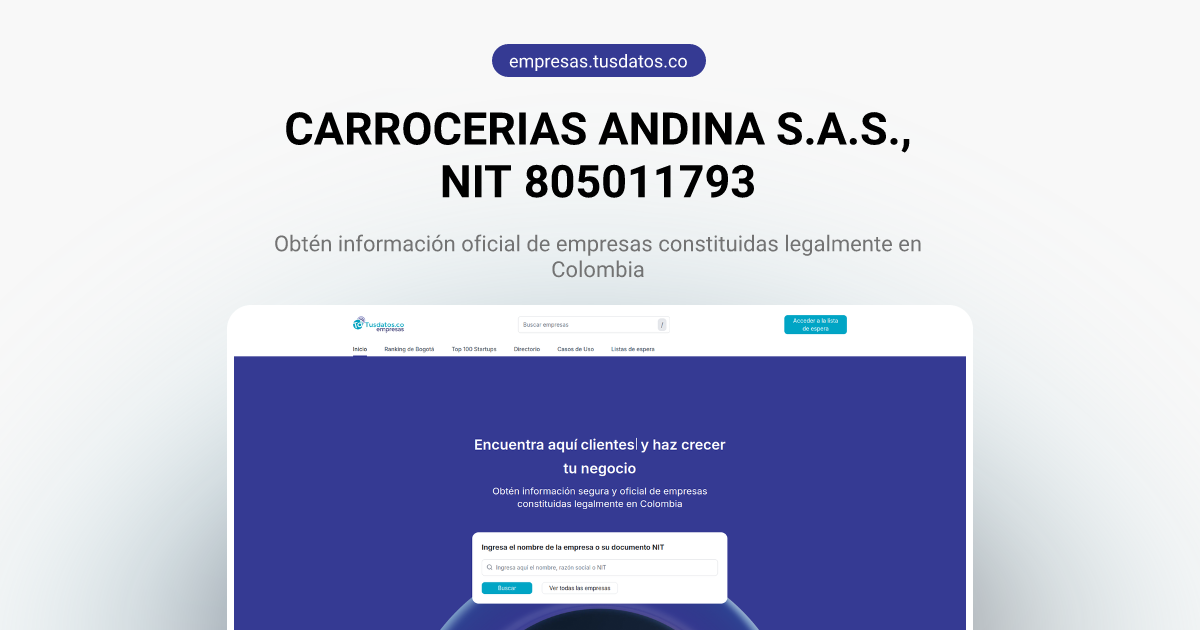 CARROCERIAS ANDINA S.A.S. | 805011793 | Tusdatos Empresas