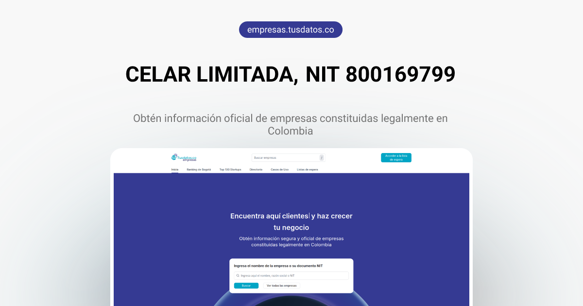 CELAR LIMITADA | 800169799 | Tusdatos Empresas