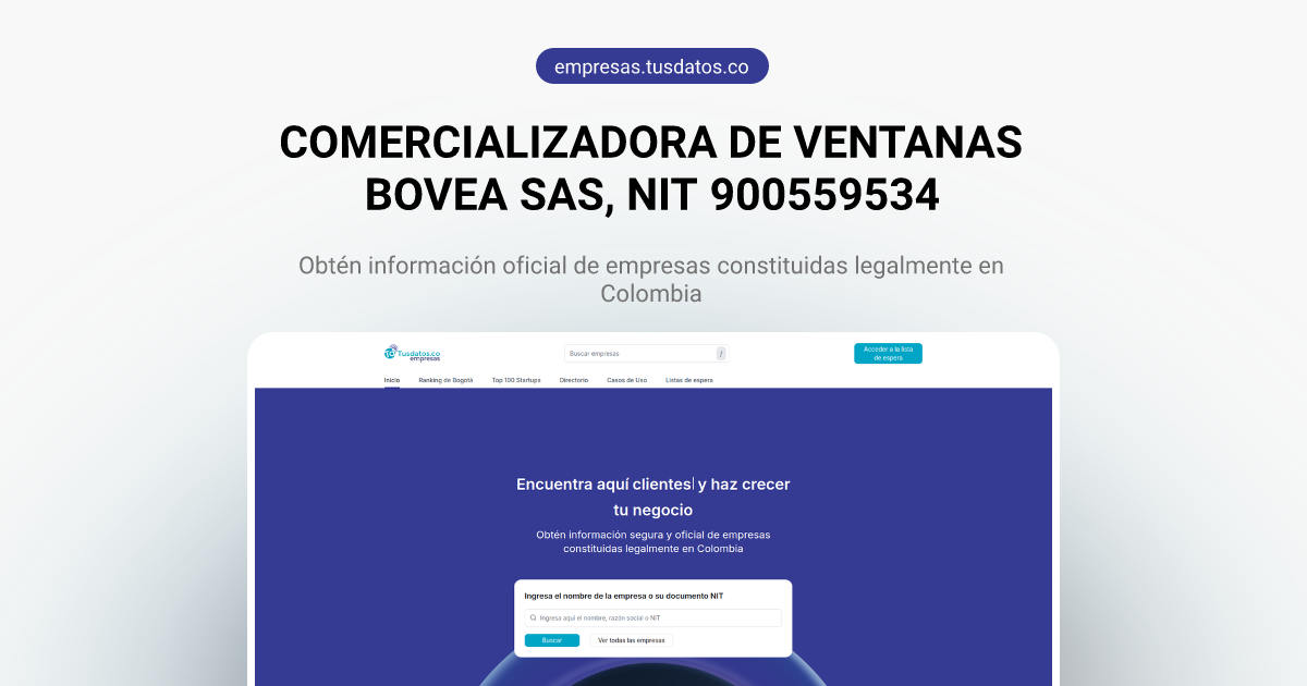 COMERCIALIZADORA DE VENTANAS BOVEA SAS | 900559534 | Tusdatos Empresas