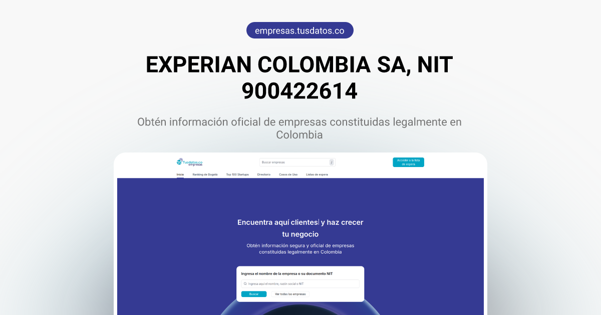 EXPERIAN COLOMBIA SA | 900422614 | Tusdatos Empresas