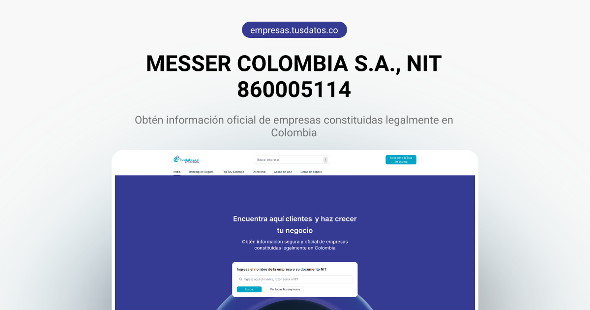 MESSER COLOMBIA S.A. | 860005114 | Tusdatos Empresas