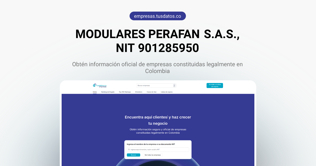 MODULARES PERAFAN S.A.S. | 901285950 | Tusdatos Empresas
