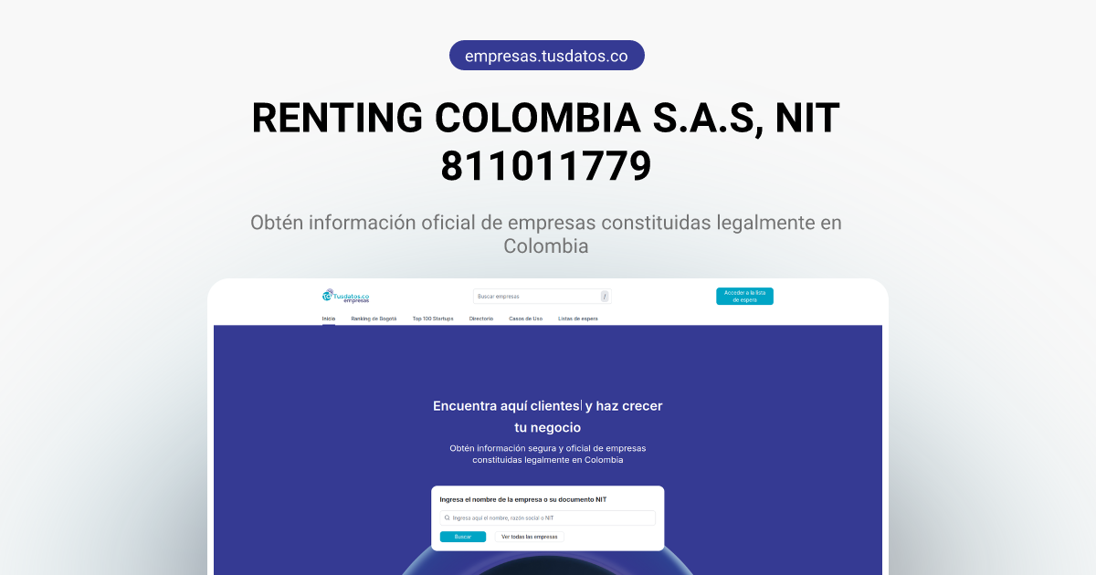 RENTING COLOMBIA S.A.S | 811011779 | Tusdatos Empresas